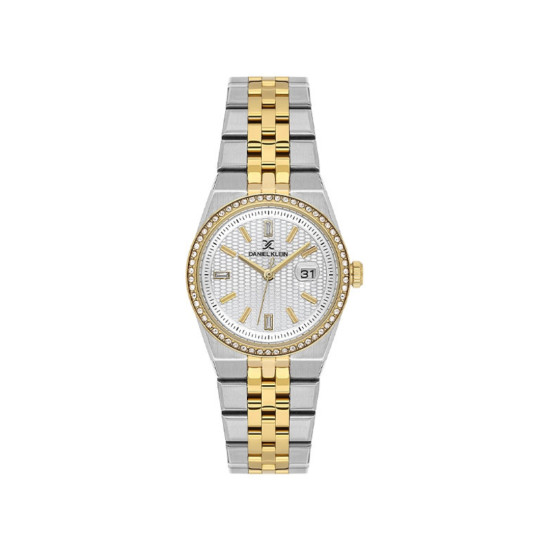 DANIEL KLEIN DK14717-3 ženski sat Crystal Elegance Date Two Tone White Textured Dial 30mm