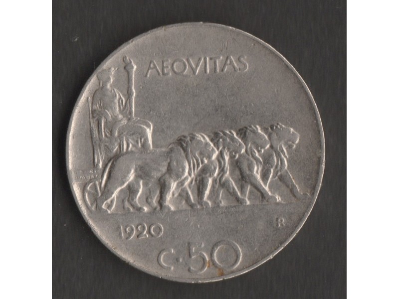 50 Centesimi - 1920 - Italija, Italy - Smooth edge