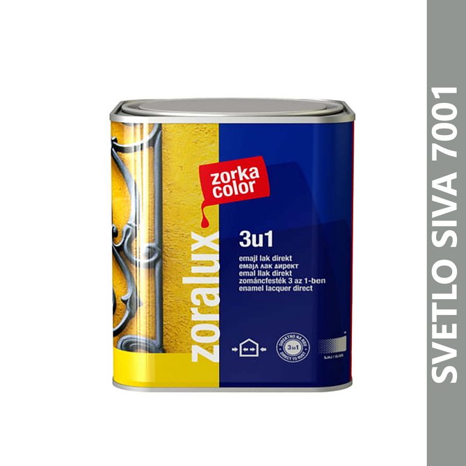 ZORALUX 3 u 1 boja za metal svetlo siva 0.75l