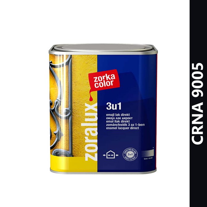 ZORALUX 3 u 1 boja za metal crna 0.75l
