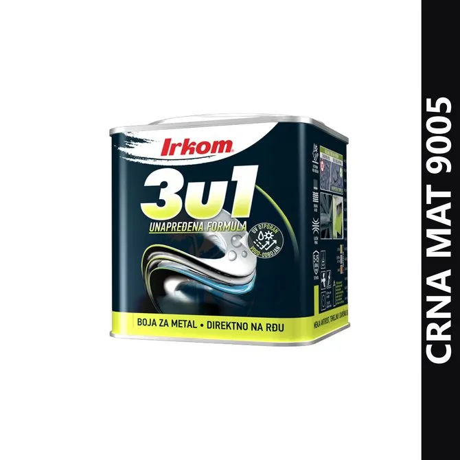 IRKOM 3 u 1 boja za metal crna mat 1kg