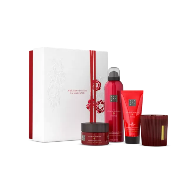 Rituals Ayurveda Set Medium penušavi gel 200ml + krema za telo 100ml + piling 125ml + mirisna sveća 140g