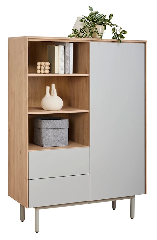 VISOKA KOMODA 105/147/40 cm siva, boja hrasta