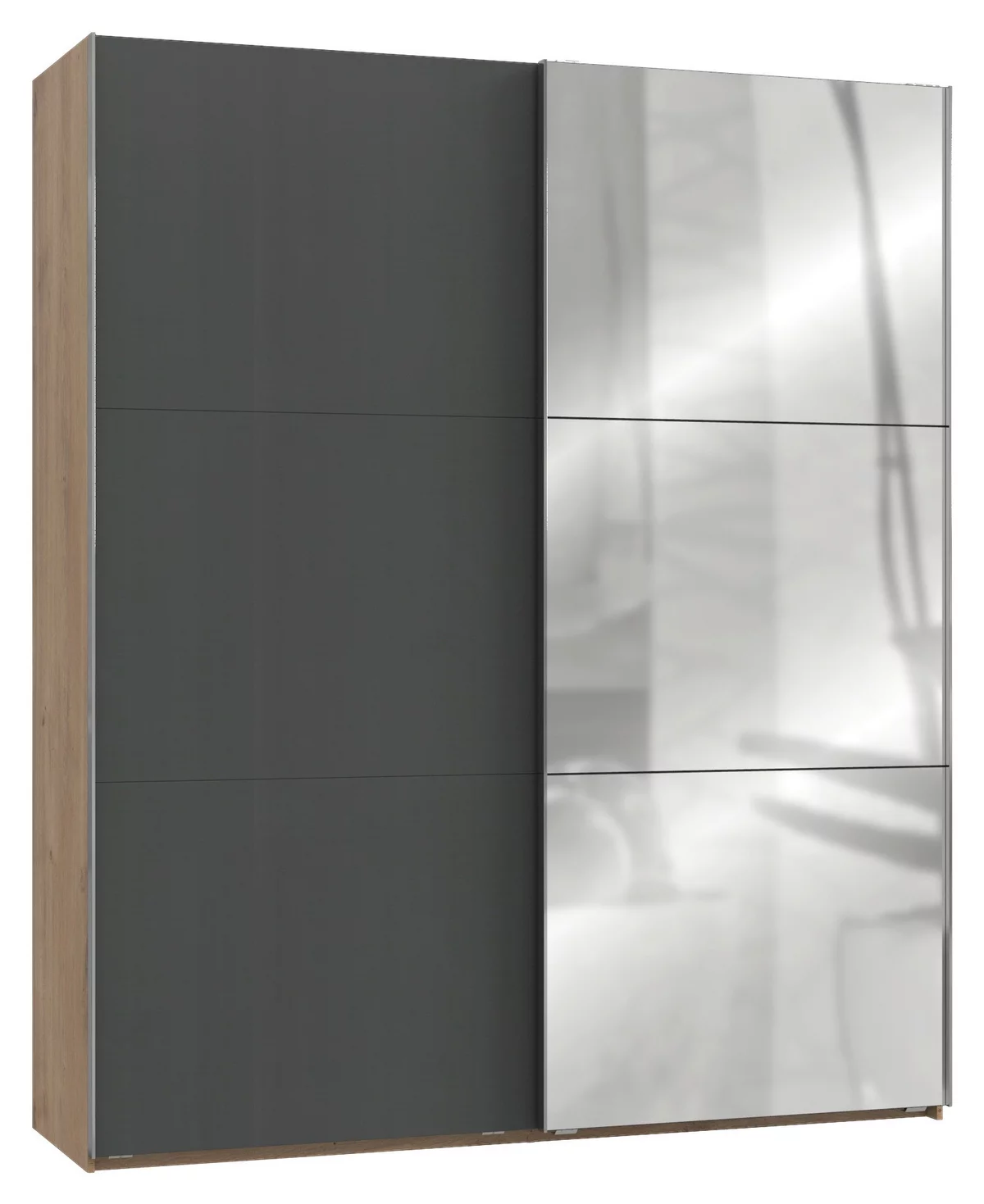 ORMAR - VISEĆA KLIZNA VRATA grafitno siva, hrastova daska 150/216/65 cm