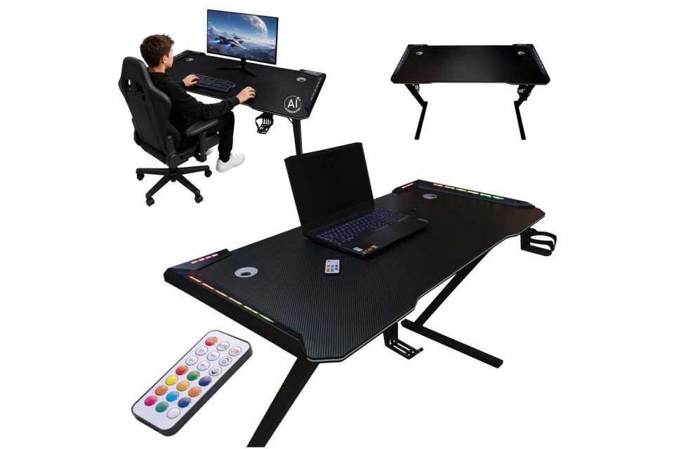 Gejmerski sto sa LED RGB osvetljenjem, držači za računare za igrače 120x60cm Preporučujemo