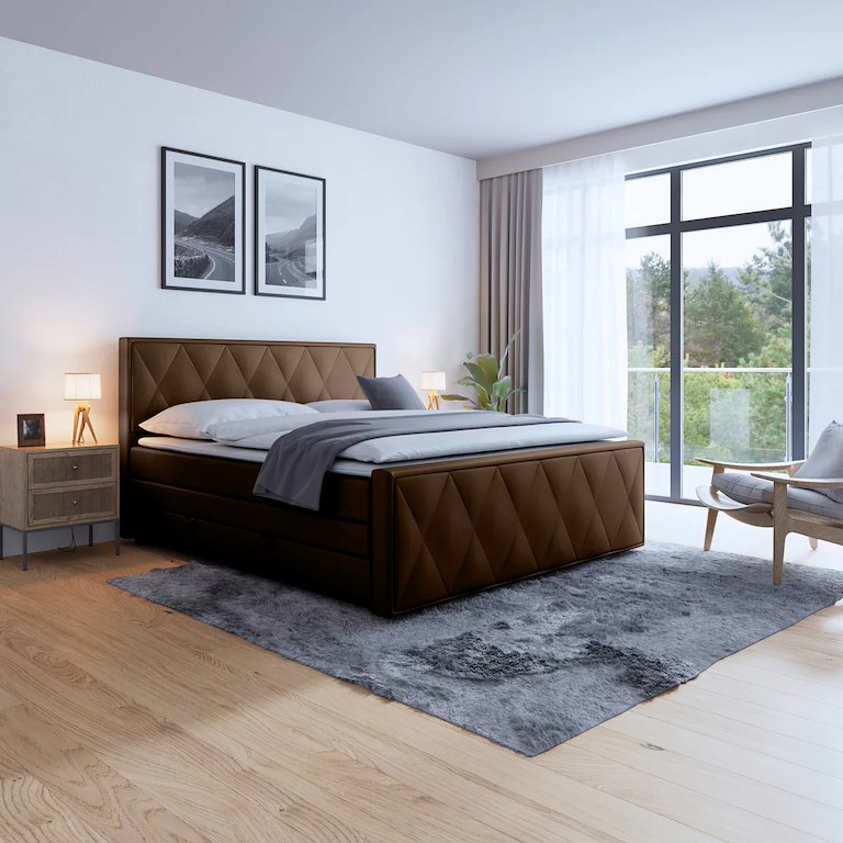 BOXSPRING KREVET 180/200 cm braon