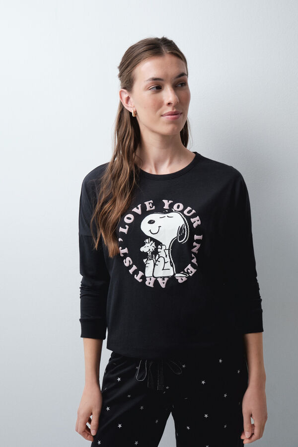 Tamno siva pamučna duga pidžama Snoopy