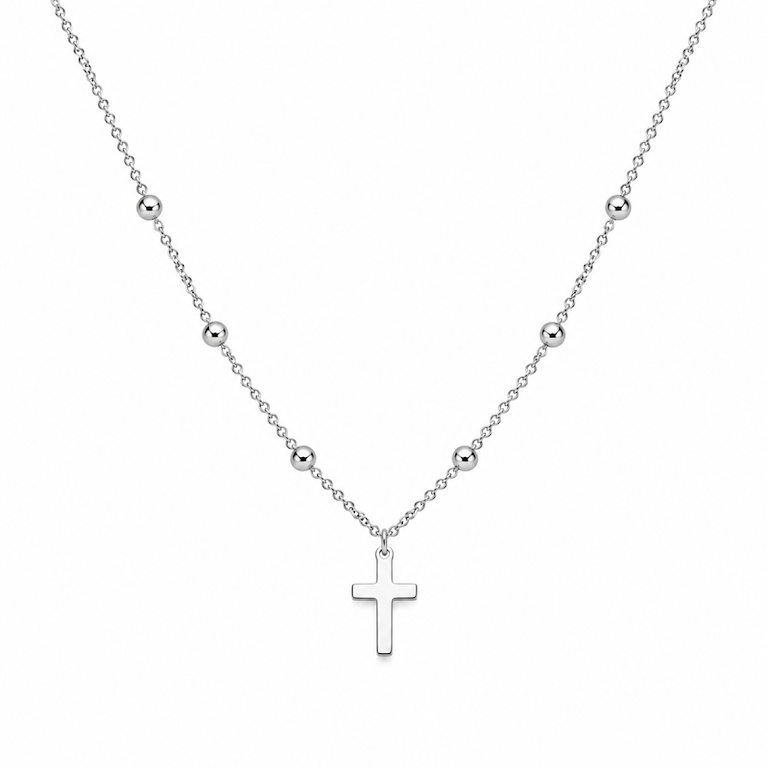 SILVER CROSS NECKLACE WITH BEADED CHAIN
