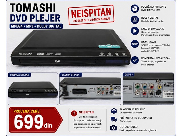 TOMASHI DVD PLEJER – MPEG4 / MP3