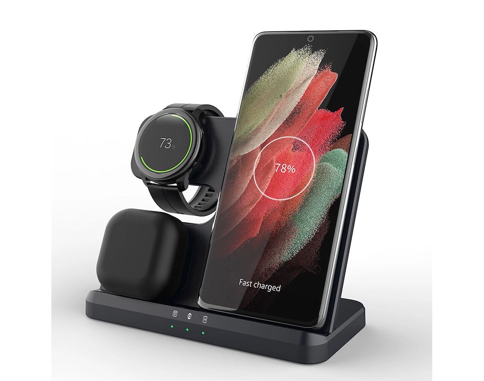 Desktop drzac - mobilni telefon Q10B-X 3u1 (wireless punjac za mobilni telefon, slusalice i Samsung smart watch)