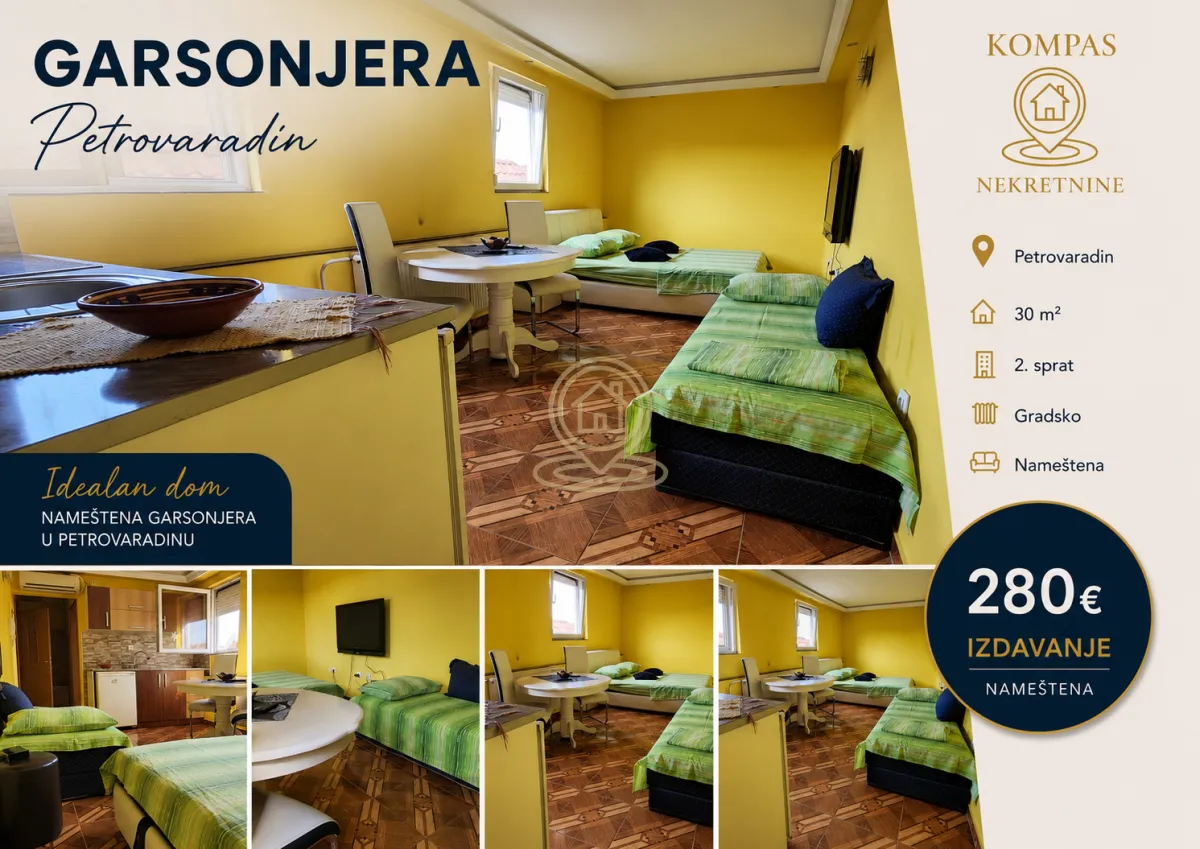 Izdavanje, garsonjera, 30m², Petrovaradin, Novi Sad