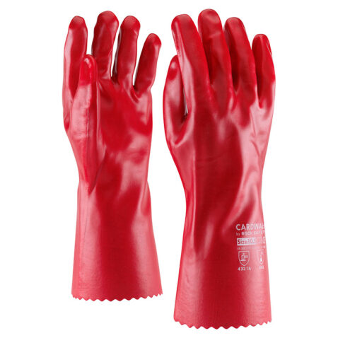PVC crvena potpuno omočena, hemijski otporna rukavica 35cm dužine