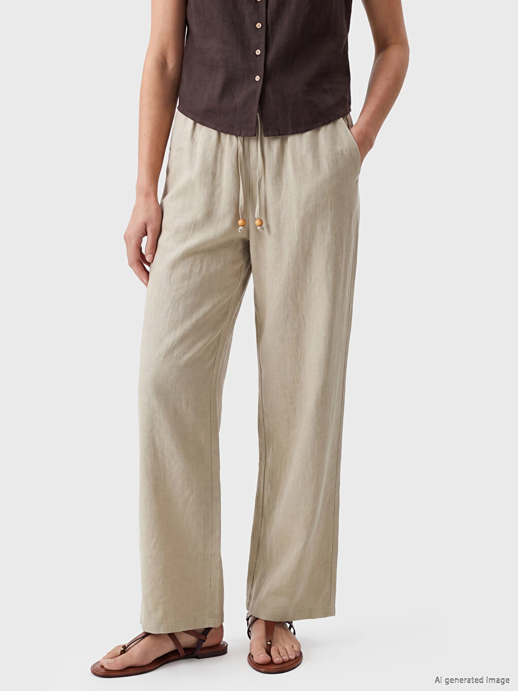 LCW Vision Ženske Pantalone Od Mešavine Lana Sa Elastičnim Strukom