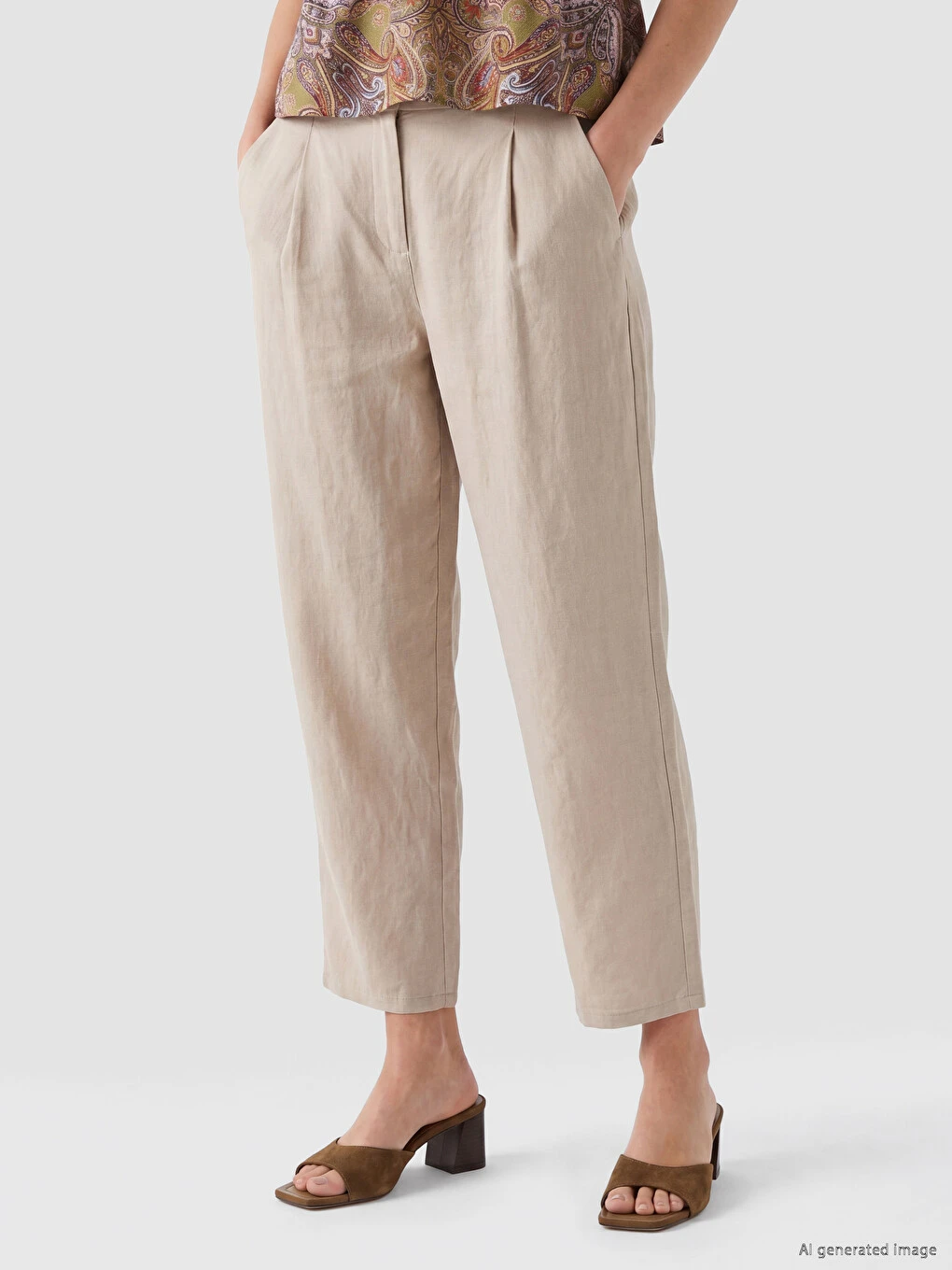 LCW Vision Elastični Struk %100 Lan Ženske Pantalone