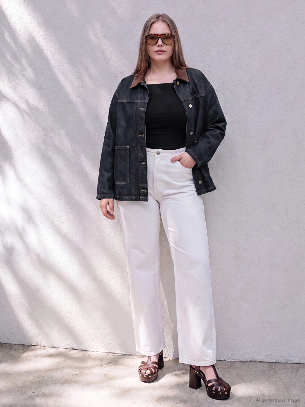 LCWAIKIKI Curve Teksas Jakna Za Žene Plus Size Sa Kontrastnom Kragnom