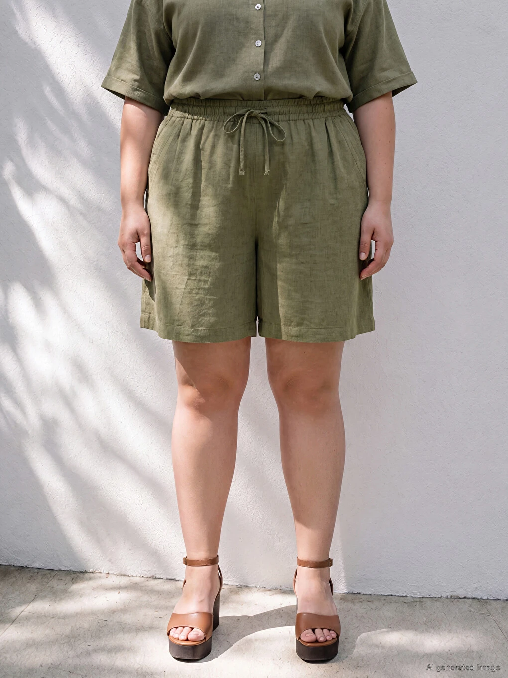 LCW Curve Plus Size Ženski Šorts Od Mešavine Lana