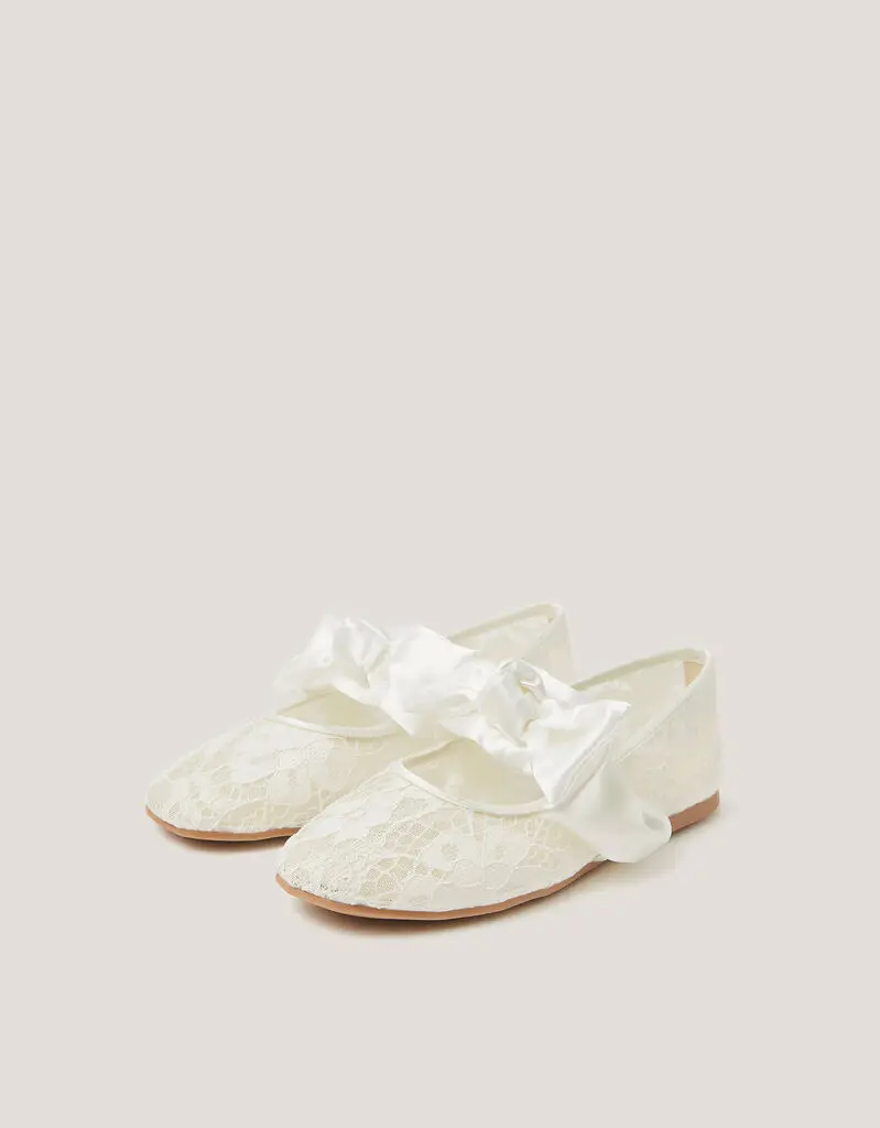 Monsoon Children Baletanke za devojčice Ivory Lace Bow Ballerina, Slonovača