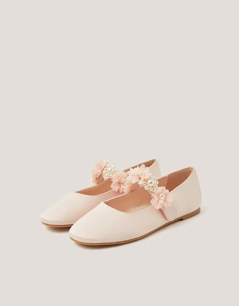 Monsoon Children Baletanke za devojčice Pearly Pom Flower Balleri, Roze