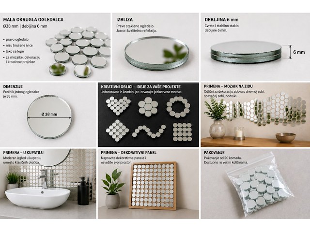 Mala okrugla ogledalca za mozaike, dekoracija, DIY