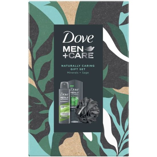 Dove Men + Care Mineral Sage (Gel za tuširanje 250ml+Dezodorans 150ml + Pufna) poklon set 1 komad