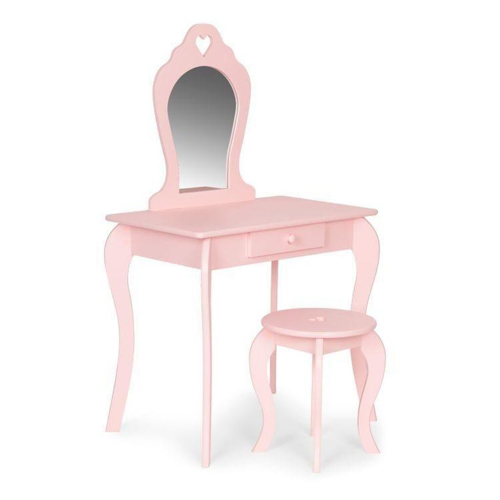 Veliki drveni sto za šminkanje za devojčice sa ogledalom, Pink –