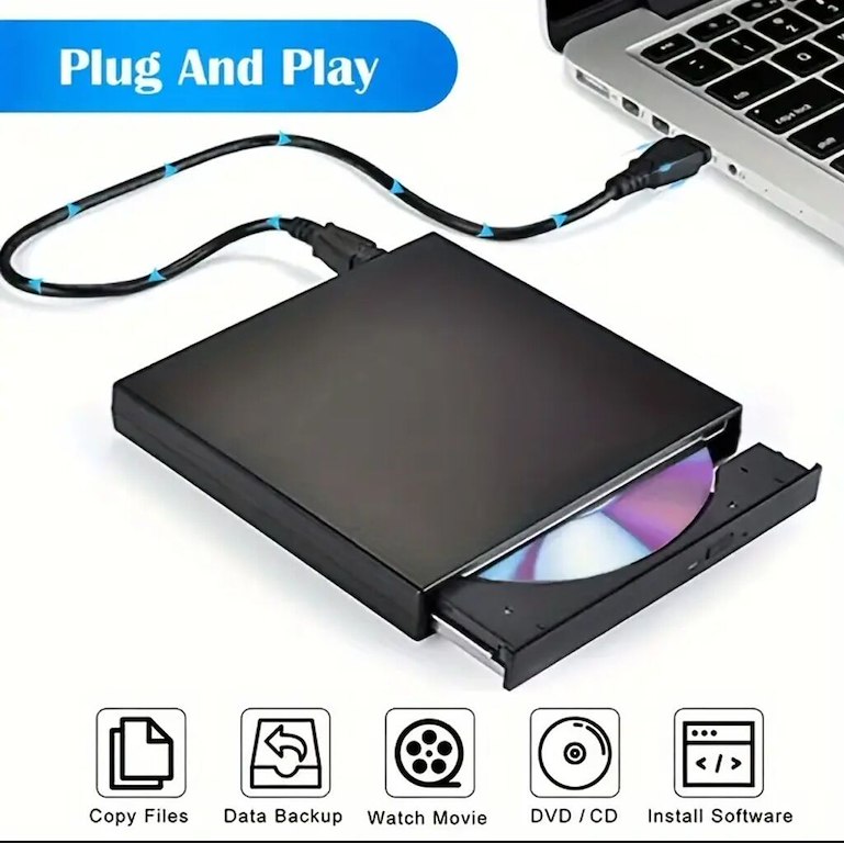 Eksterni USB DVD/CD čitač i rezač – Plug & Play - Kompaktno
