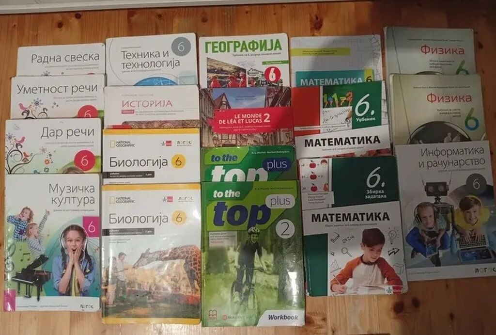 Komplet udžbenika za 6. razred osnovne škole, više izdavača. Sadrži