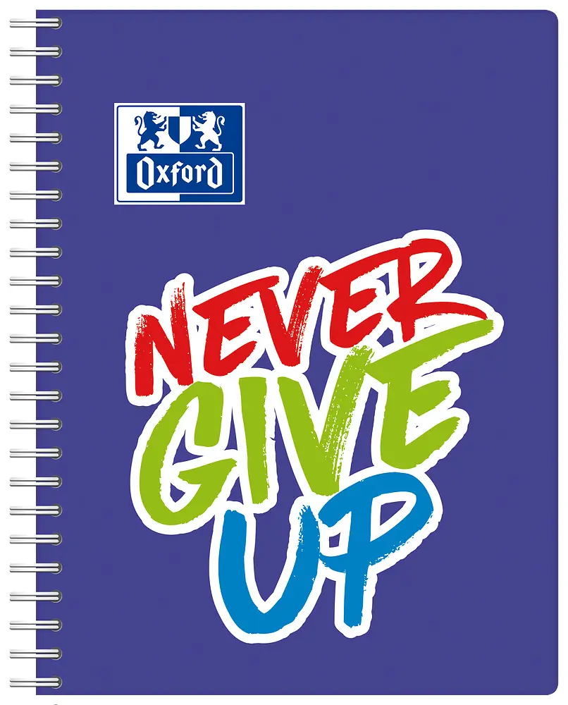 Oxford Sveska A5+ spirala NeverGiveUp PP korica 80 listova, Optički papir, Teget