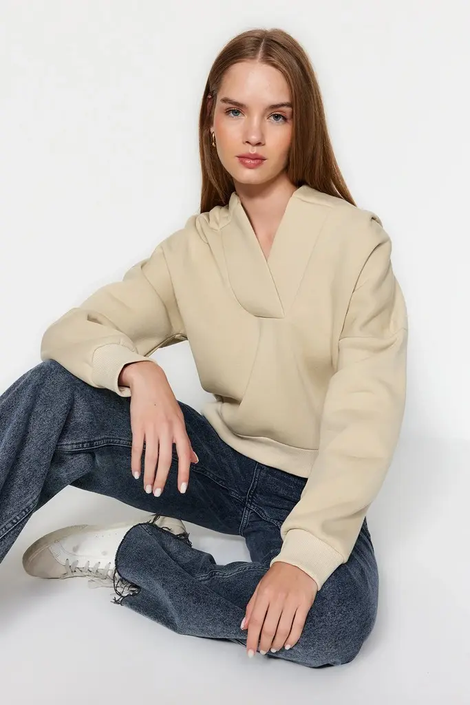Trendyol Milla ženski duks TWOAW24SW00065, Ecru-Stone