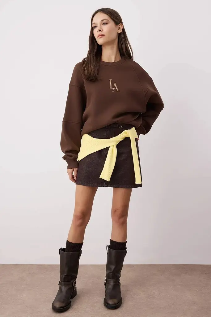Trendyol Milla muški duks Twoaw24Sw00199, braon-braon