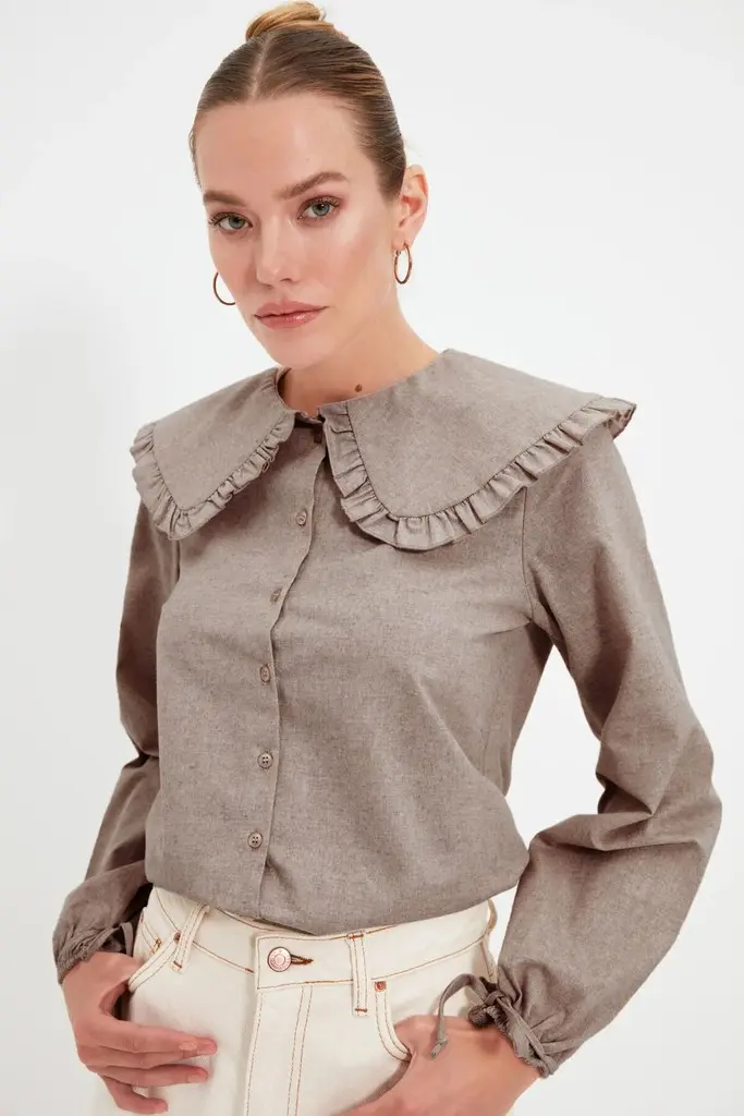 Trendyol Milla Ženska košulja Twoaw21Go0677, Braon-Taupe