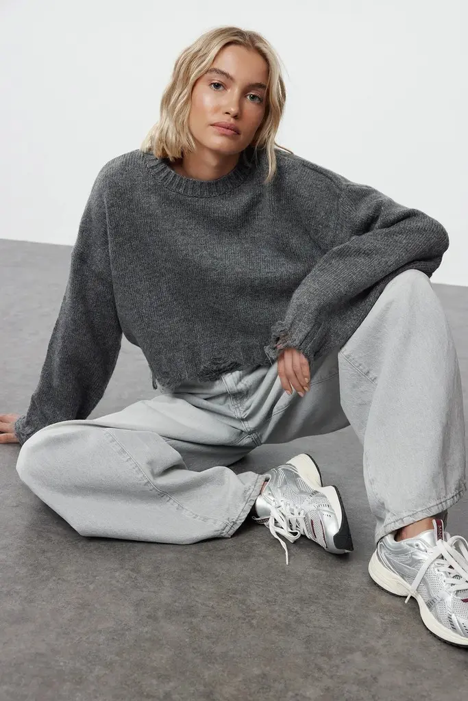 Trendyol Milla ženski duks Twoaw24Kz00319, Antracit-Siva
