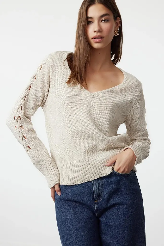 Trendyol Milla ženski duks Twoaw24Kz01217, bež-stone