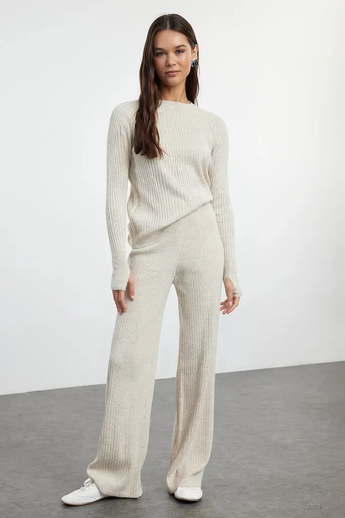 Trendyol Milla ženski set top i pantalone TWOAW24AU00032, bež-školjka