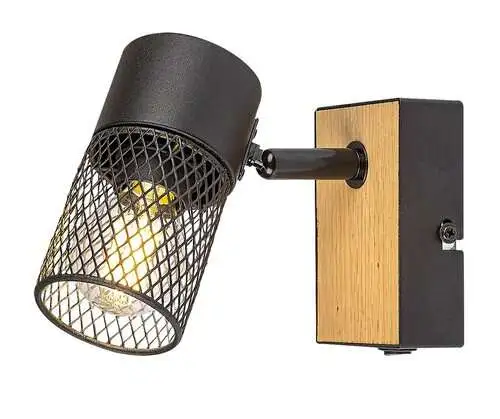 RABALUX Metta, spot 1xE14 (bez sijalice), metal crna/drvo hrast, IP20