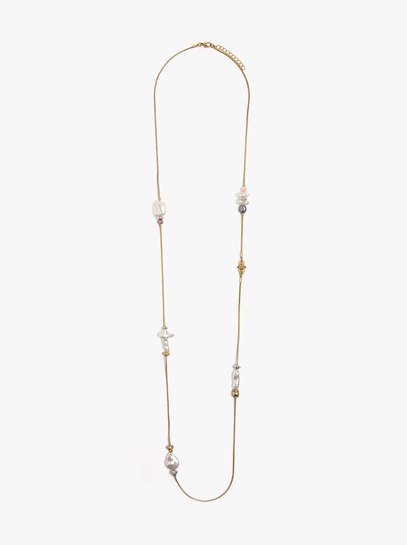 LONG SNAKE CHAIN NECKLACE WITH PEARLS