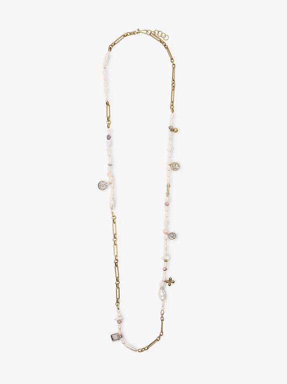 LONG NECKLACE WITH PEARLS AND MEDALLIONS