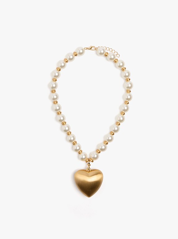 NECKLACE WITH HEART PENDANT PEARLS