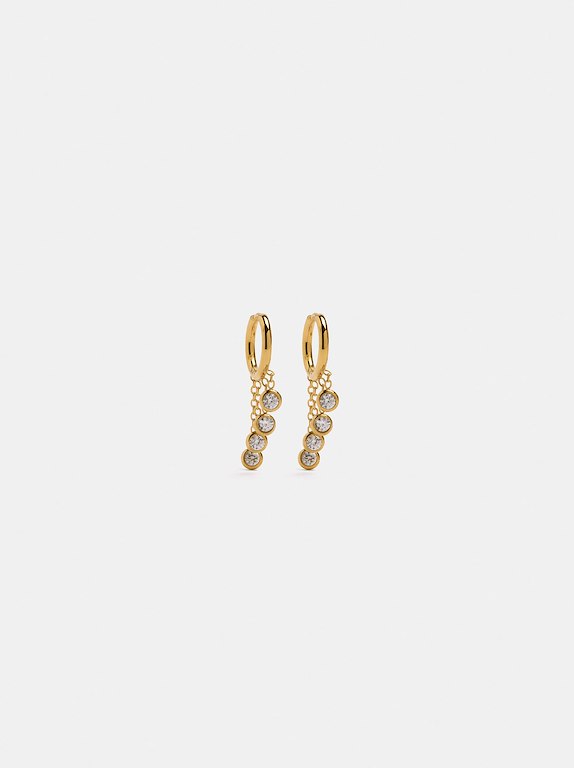 CASCADE-EFFECT HOOP EARRINGS WITH ZIRCONIA STONES - STAINLESS STEEL