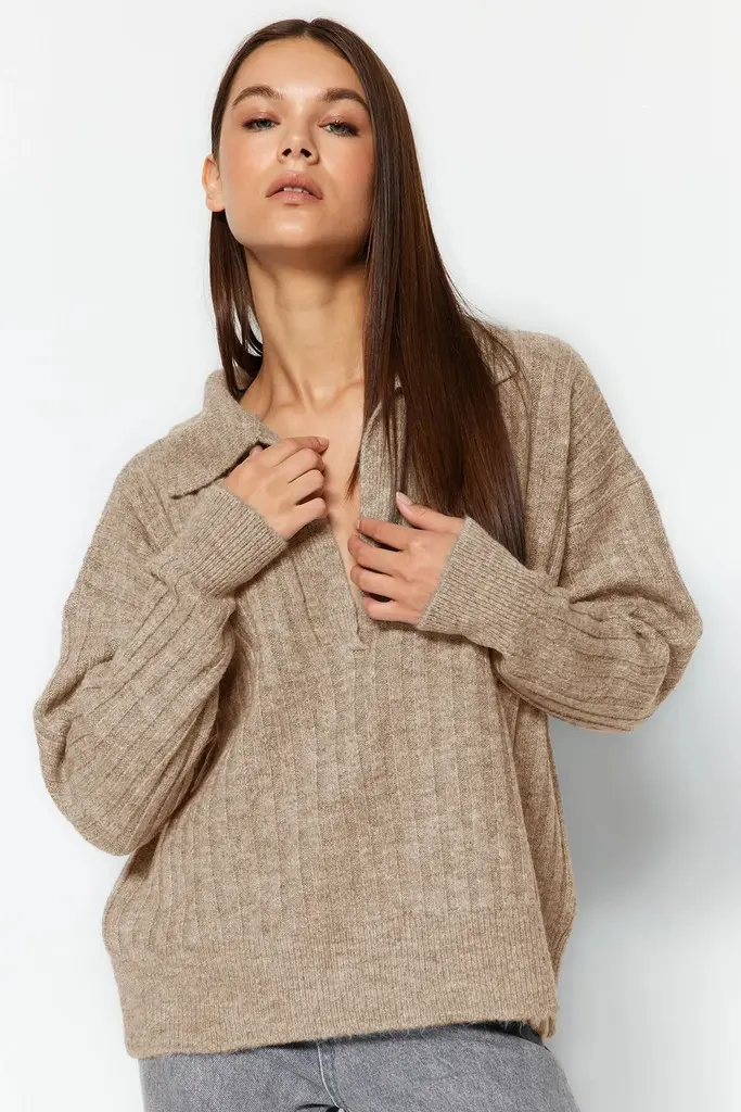 Trendyol Milla ženski duks Twoaw24Kz00678, Taupe-Braon