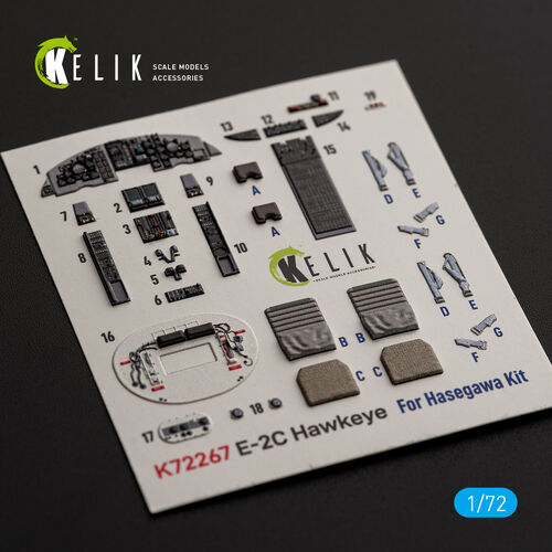 NEW! KELIK K72267 Grumman E-2 C Hawkeye - Interior 3D Decals (for Hasegawa Kits)