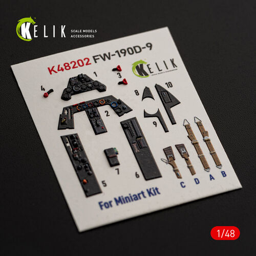 NEW! KELIK K48202 Focke Wulf Fw-190 D-9 - Interior 3D Decals (for MiniArt Kits)