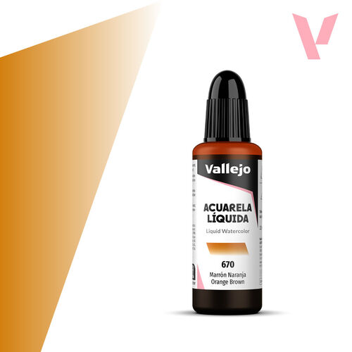 NEW! Vallejo 33670 670 Liquid Watercolor - Orange Brown