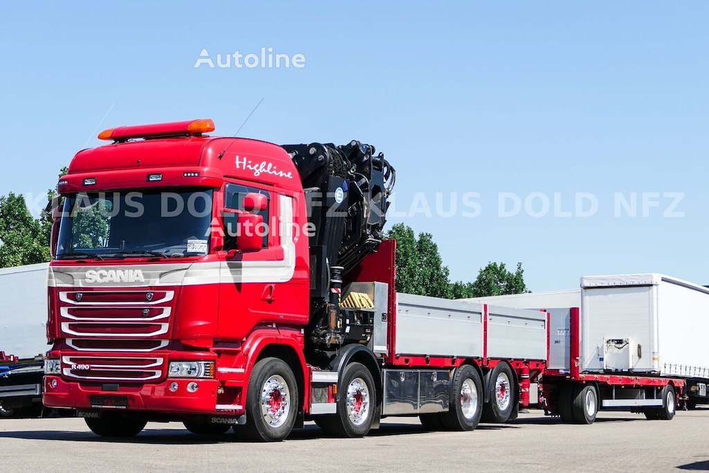 Scania MPA 2RA Flatbed Truck / Platform Trailer / crane kamion s ravnom platformom + prikolica sa ravnom platformom