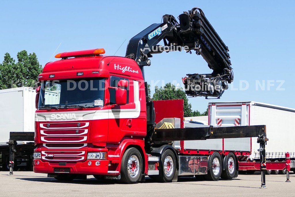 Scania R 490 Flatbed Truck / Effer Crane / Radio Remote Control / Lift kamion s ravnom platformom