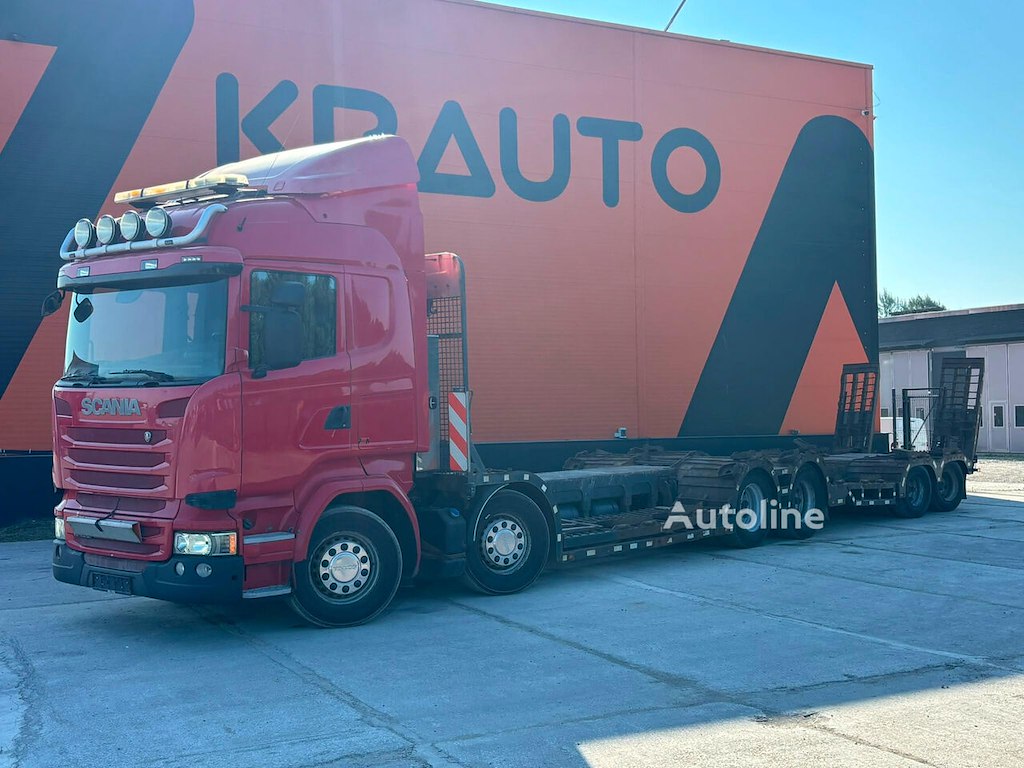 Scania R 490 8x4 + Släpet Smemax 2 axle FOREST MACHINE TRANSPORT TRUCK šlep auto + prikolica za građevinske strojeve