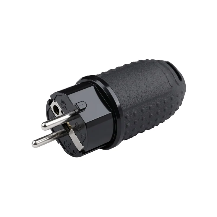 Gumeni šuko utikač, IP44, 16A, 220-240V, crni