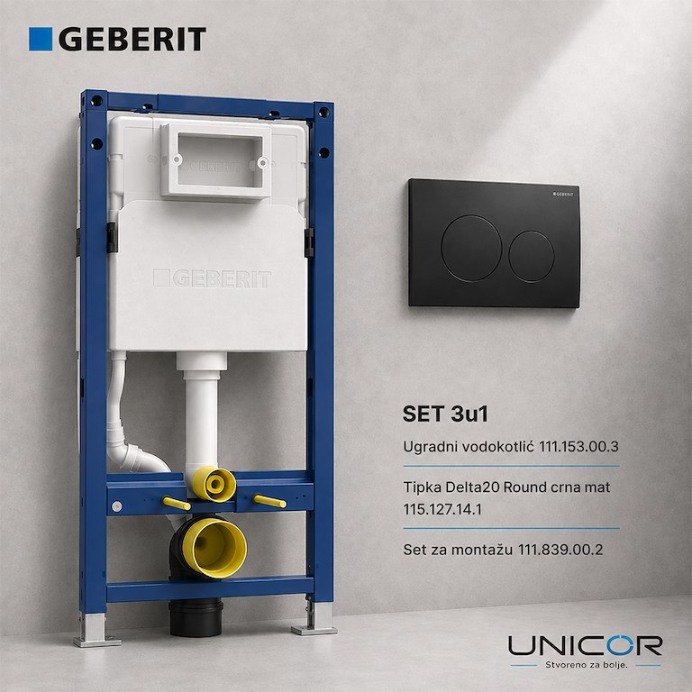 GEBERIT DUOFIX SET DELTA VODOKOTLIĆ + CRNA MAT DELTA 20 TIPKA 111.134.14.3