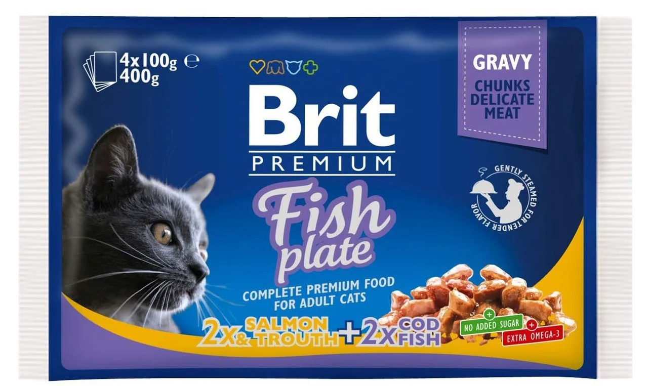 BRIT PREMIUM kesice, sočni komadići, riblji obrok, 4x100g