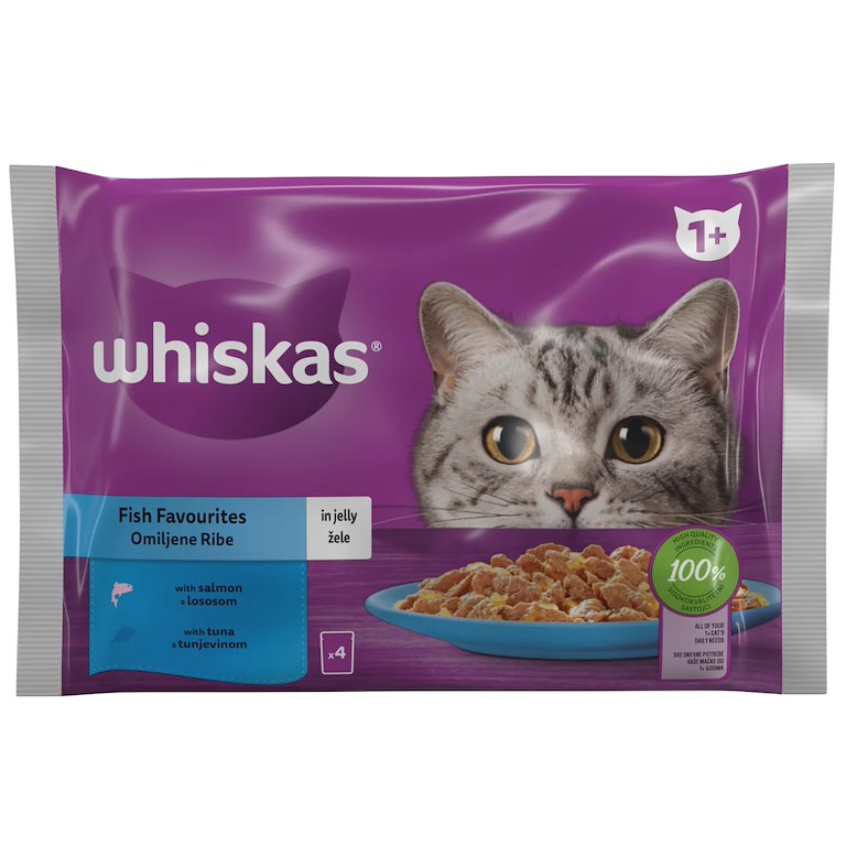 WHISKAS Multipack za mačke Adult Izbor ribe u želeu, 1+ godina, 4x85g